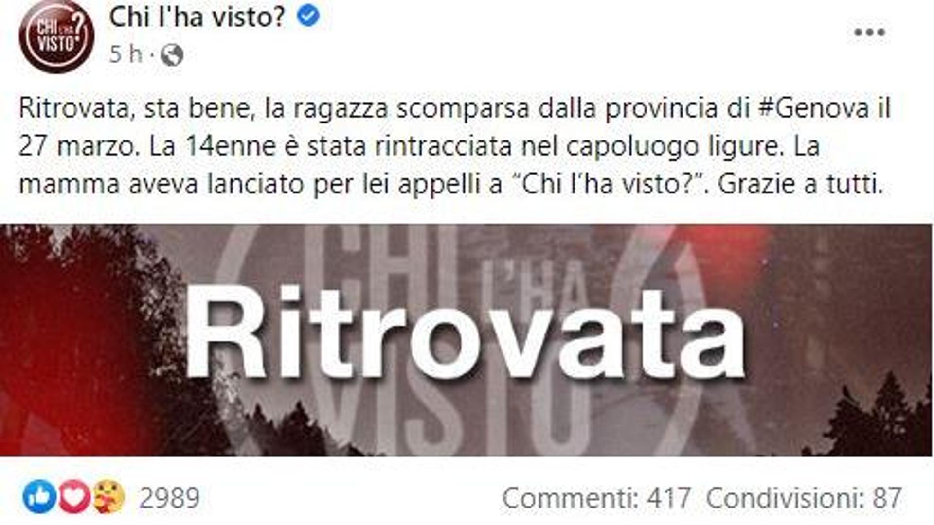 Ritrovata a Genova la 14enne scomparsa a fine marzo da Chiavari. L ...