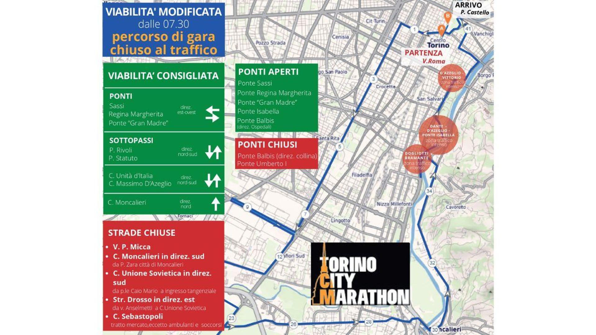 Torino City Marathon 2024, il percorso: strade chiuse e come evitare il ...