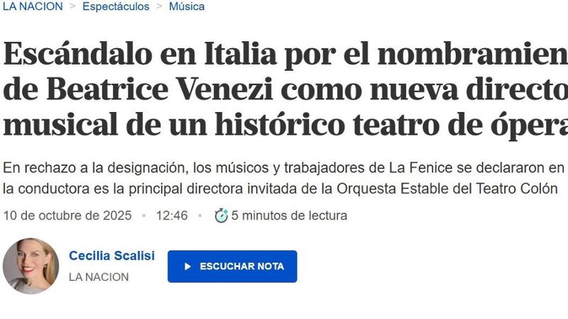 Beatrice Venezi al teatro Colòn per "Pressione del governo italiano ...